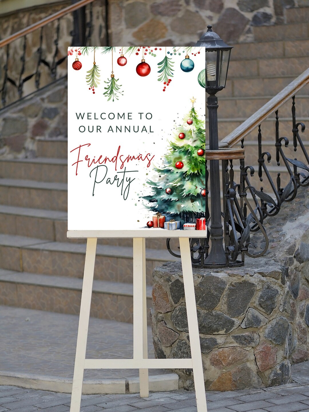 Editable Friendsmas Party Welcome Sign Christmas Party Entrance Sign ...