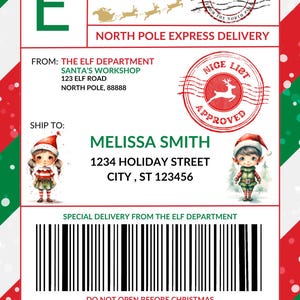 Editable North Pole Express Santa Shipping Label, Printable Elf ...