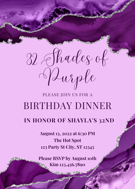 Purple Birthday Invitations Printable Purple Birthday Invitation