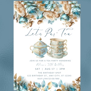 Editable Tea Party Invitation, Let's Par-tea, Birthday Tea Party Invite ...