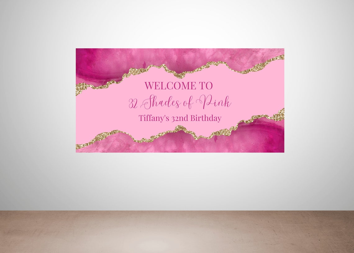 Editable Shades of Pink Birthday Banner, Backdrop, Digital File Only ...