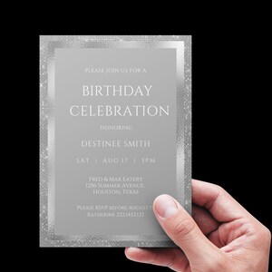 Editable Silver Birthday Celebration Invitation, Silver Invitation ...