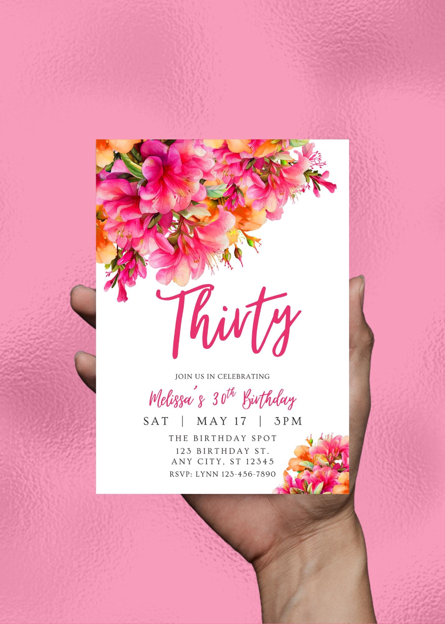 Editable Pink and Orange Floral Invitation, Birthday, Bridal, Baby ...