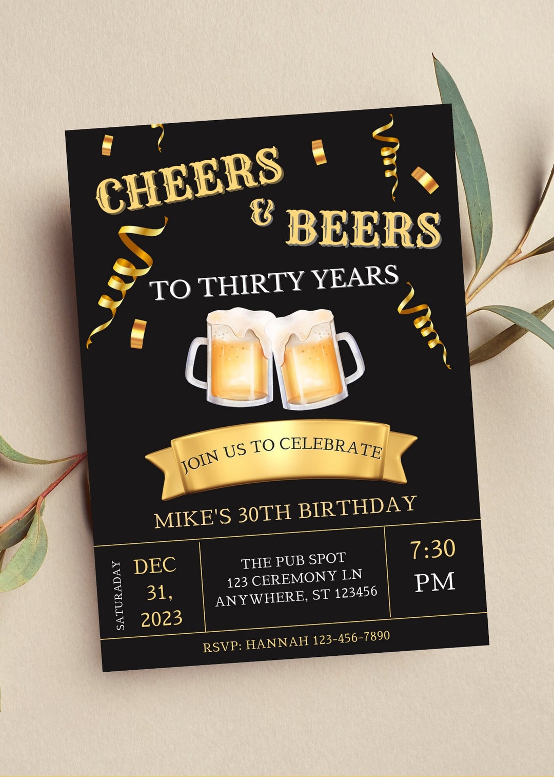 Editable Cheers and Beers Invitation, Cheers to Any Age Birthday Party ...