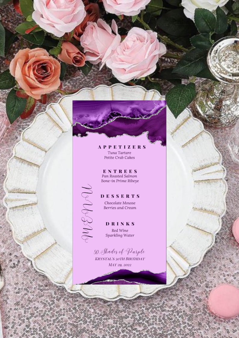 Editable Shades of Purple Menu Card Template Purple Menu Card - Etsy