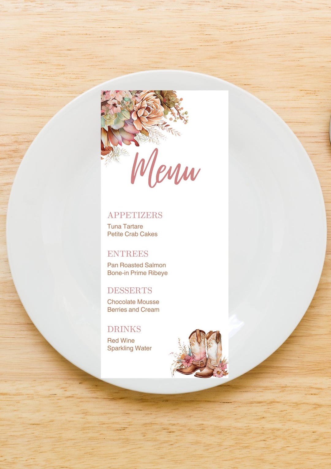 Western Floral Menu Template With Boots Digital Download - Etsy
