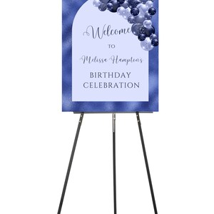 Editable Navy Blue Birthday Welcome Sign, Balloon Birthday Party ...