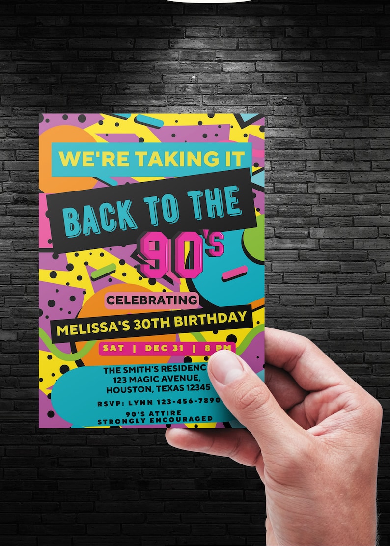 Editable 90s Party Invitation, Back to the 90s, Throwback Party, House ...