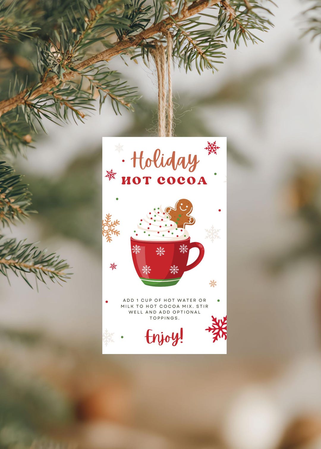 Printable Hot Cocoa Gift Tag With Instructions, Christmas Gift, Digital ...