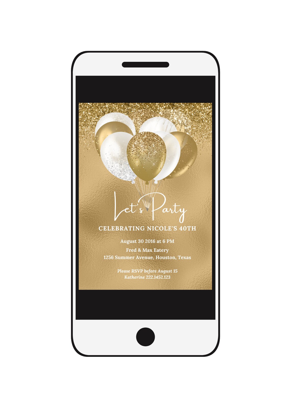 Editable Gold and White Birthday Invitation Let's Party - Etsy