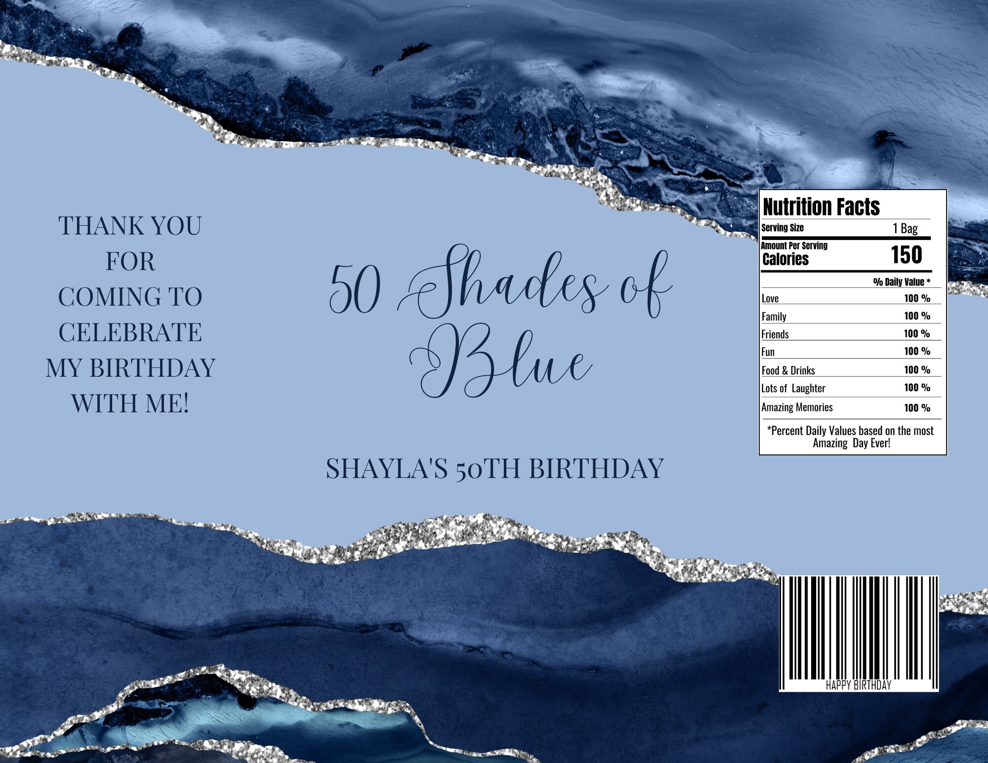 Editable Birthday Chip Bag Shades of Blue Chip Bag Party - Etsy Australia