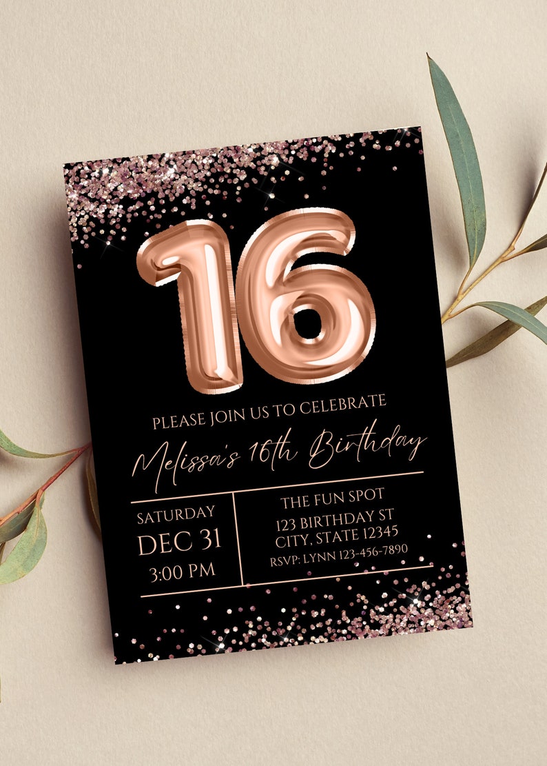 Editable 16th Birthday Invitation Sweet 16 Rose Gold and - Etsy