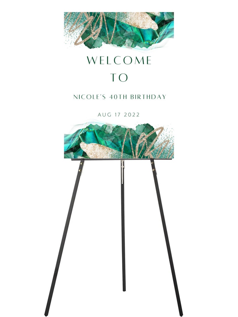 Editable Green White and Gold Birthday Welcome Sign - Etsy