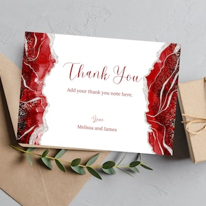 Printable Thank You Card, Editable Red and White Thank You Note, Red ...