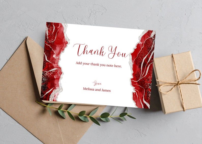 Printable Thank You Card Editable Red and White Thank You - Etsy