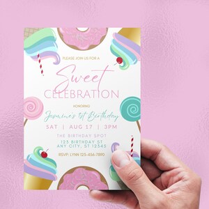 Editable Sweet Celebration Invitation, Ice Cream, Candy, Cupcake, Sweet ...