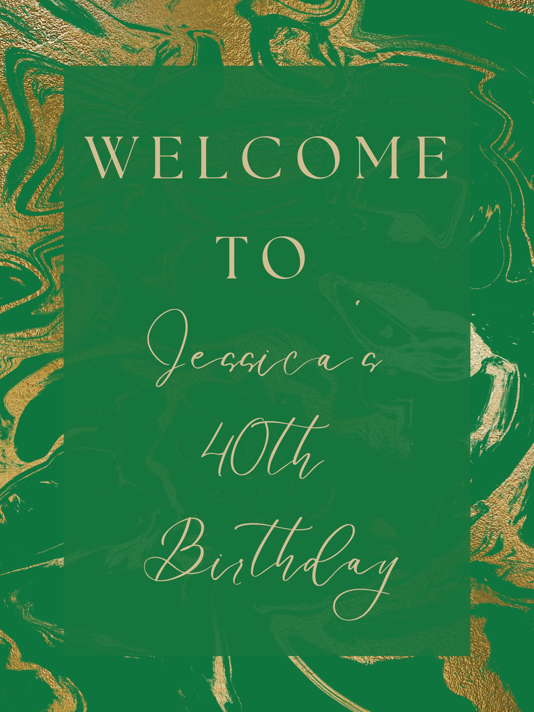 Editable Green and Gold Birthday Welcome Sign, Marble, Luxury, Welcome ...