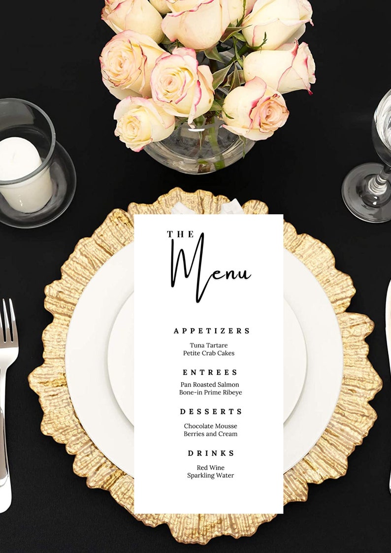 Editable White Menu Cards, Modern, Minimalist Menu Card, Birthday ...