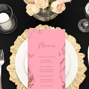 Editable Pink Menu Card Template, Marble Design, Luxury, Menu Cards ...