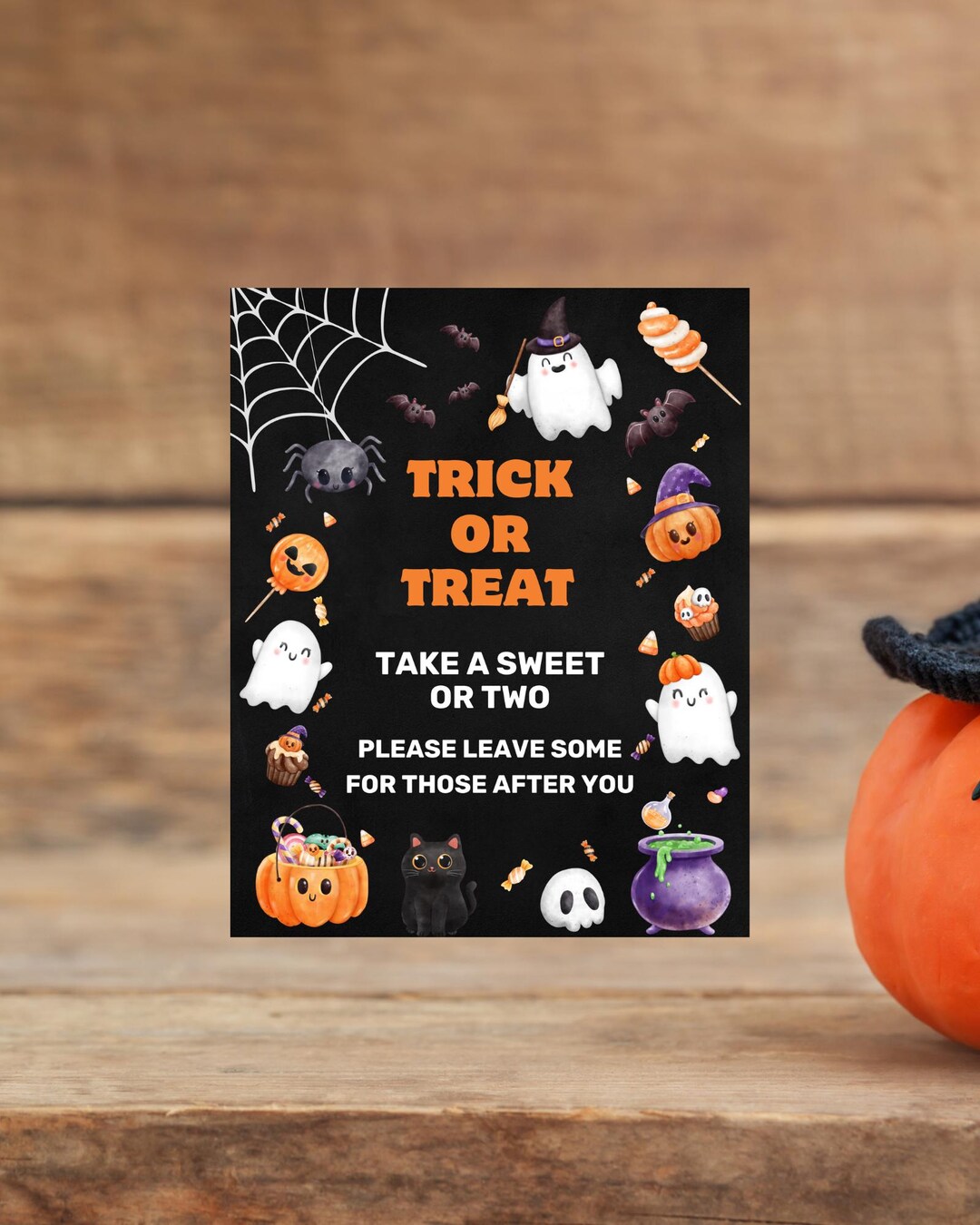 Editable Halloween Candy Bowl Sign, Trick or Treat Porch Sign, No More ...