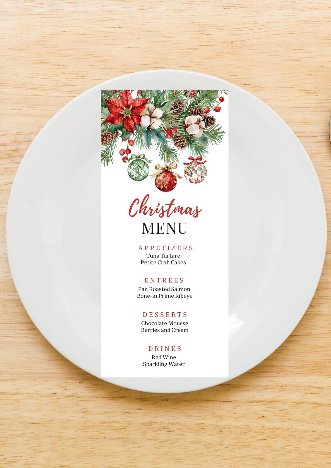 Editable Christmas Menu Template, Holiday Dinner Party Menu, Printable ...
