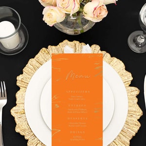 Editable Orange and Gold Menu Card Template, Marble Design, Luxury ...