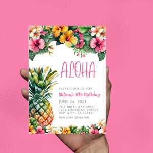 Editable Aloha Birthday Invitation, Pineapple, Hawaiian Invitation ...