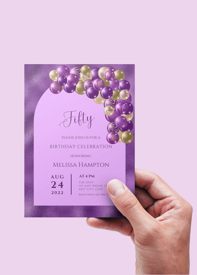 Editable Purple and Gold Birthday Invitation Purple and Gold - Etsy