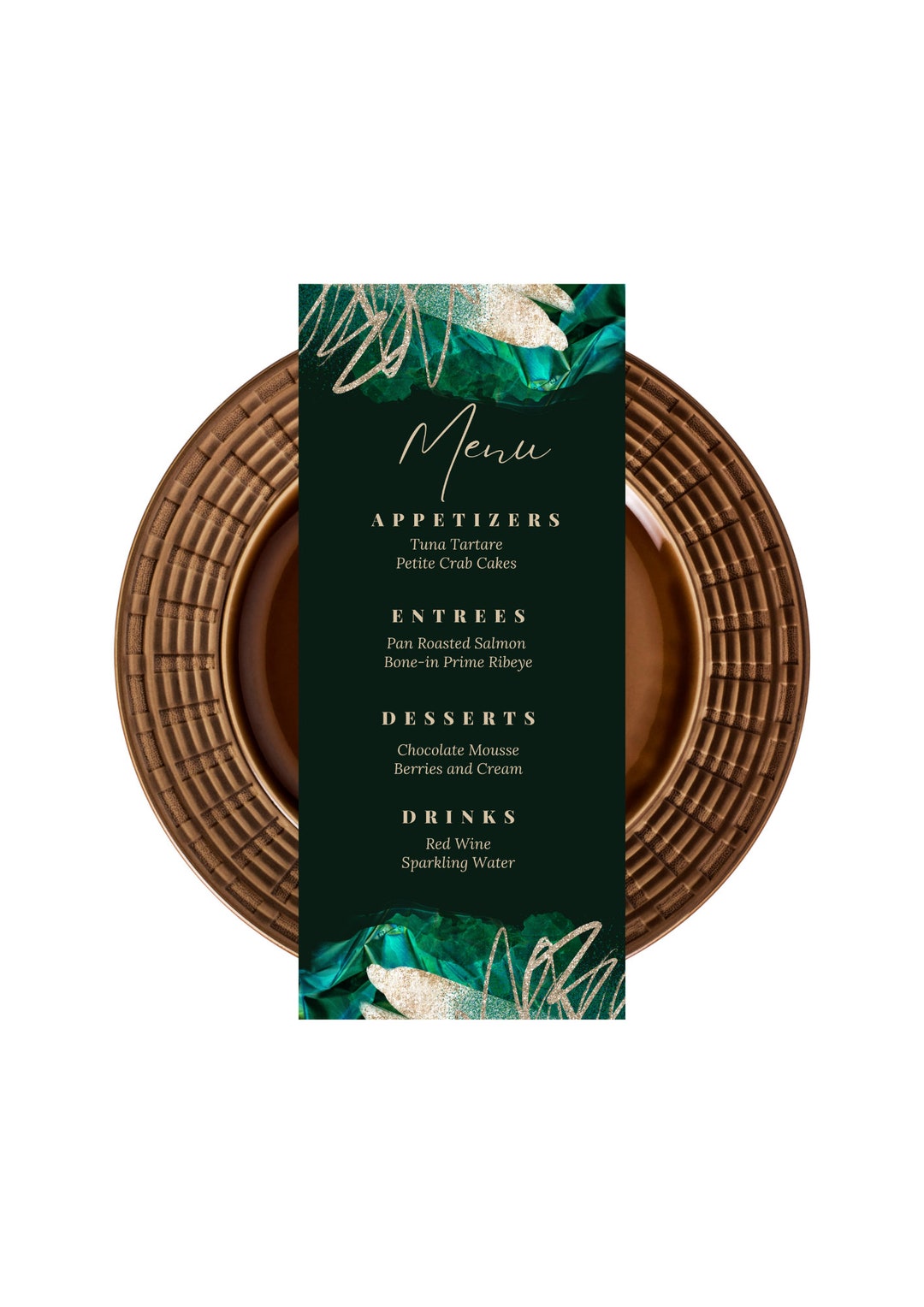 Editable Green and Gold Menu Card Template, Emerald Green, Menu Card ...