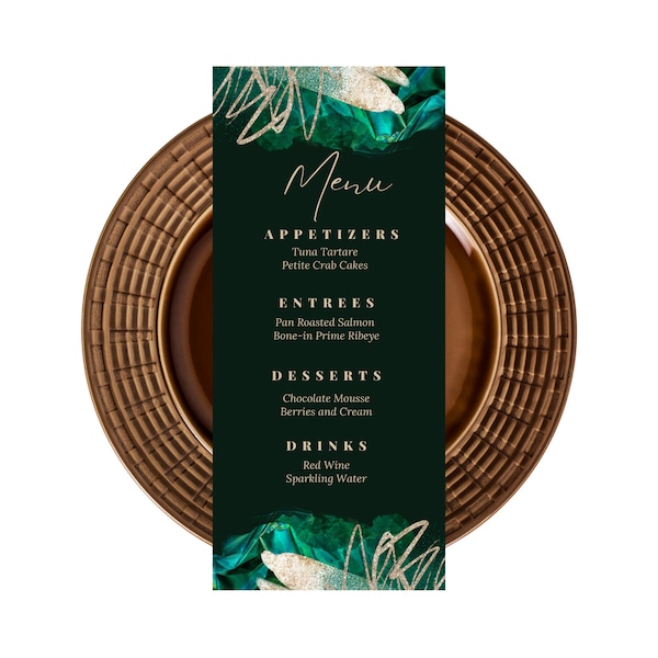 Emerald Gold and Green Menu - Etsy
