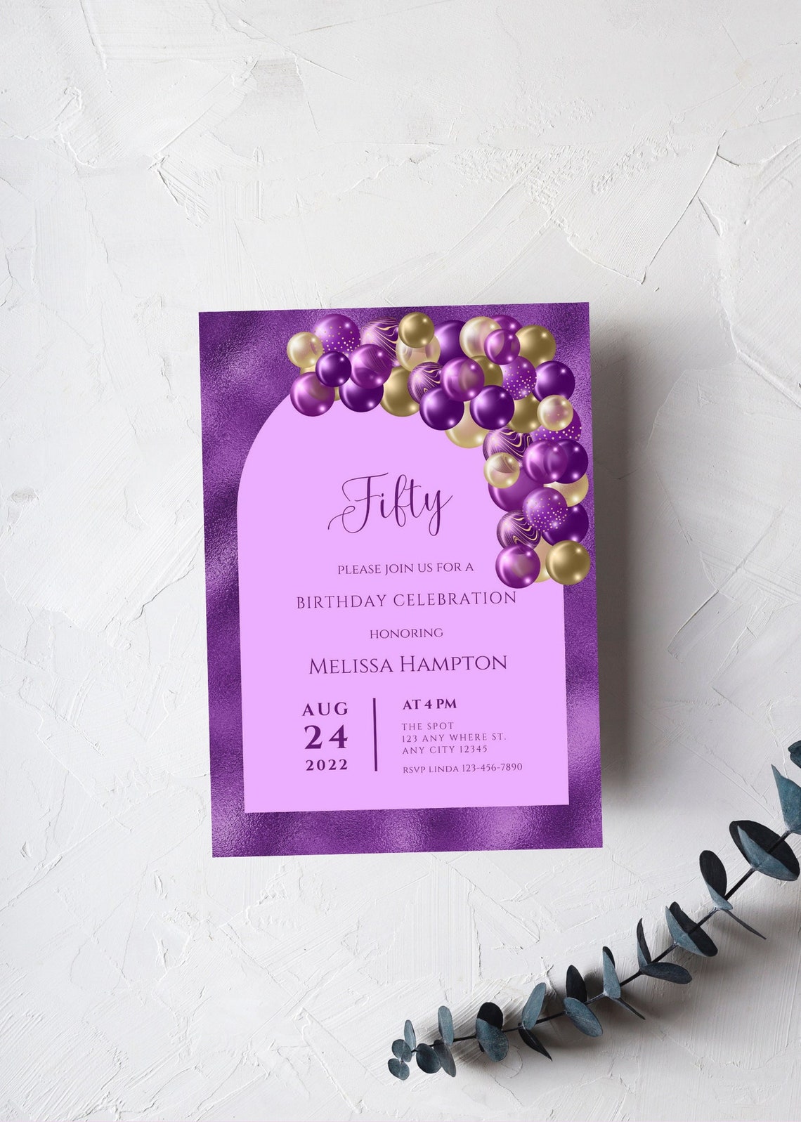 Editable Purple and Gold Birthday Invitation Purple and Gold - Etsy