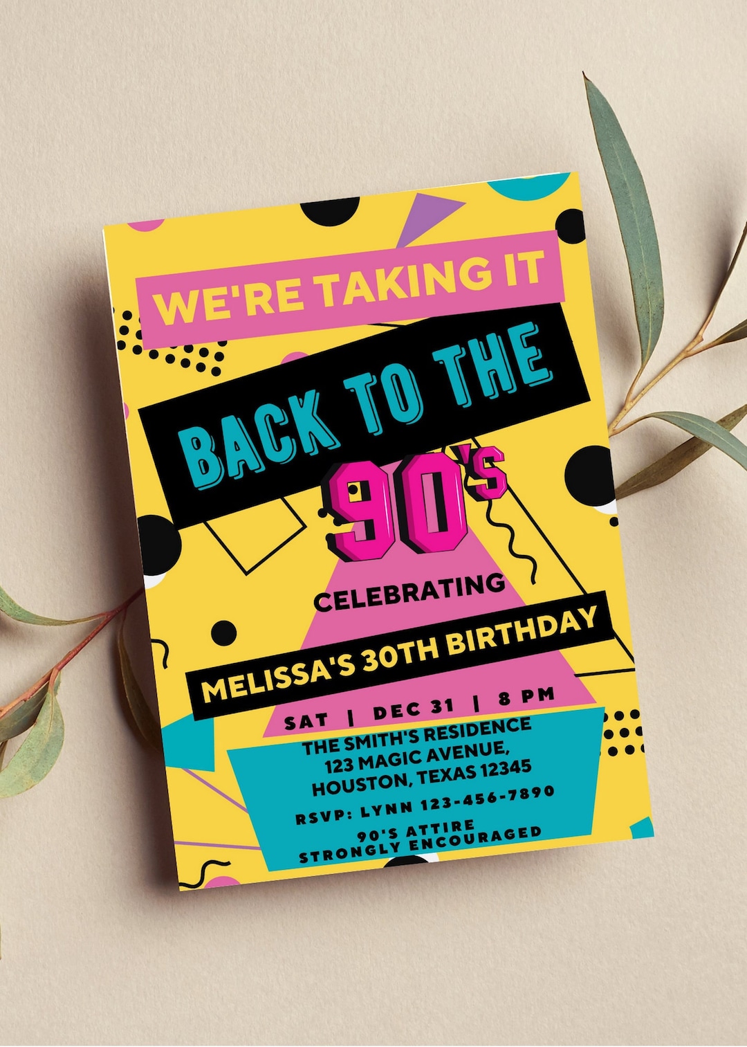 Editable 90s Party Invitation, Back to the 90s, Throwback Party, House ...