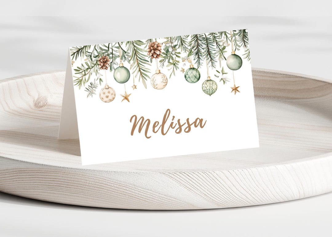 Editable Christmas Name Place Card, Green and Gold, Printable, Instant ...