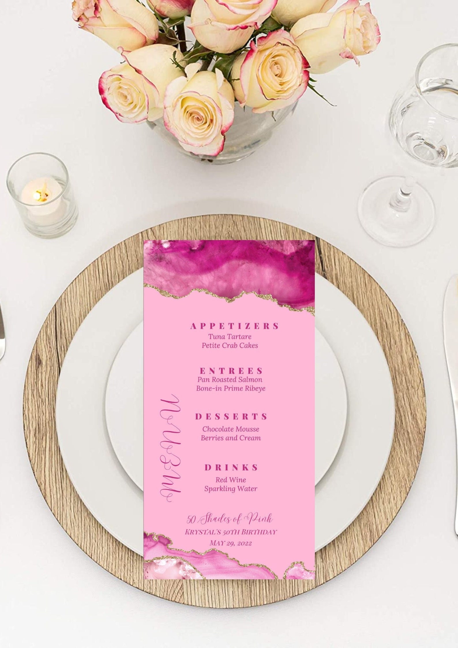 Editable Shades of Pink Menu Card Template Pink Menu Card - Etsy