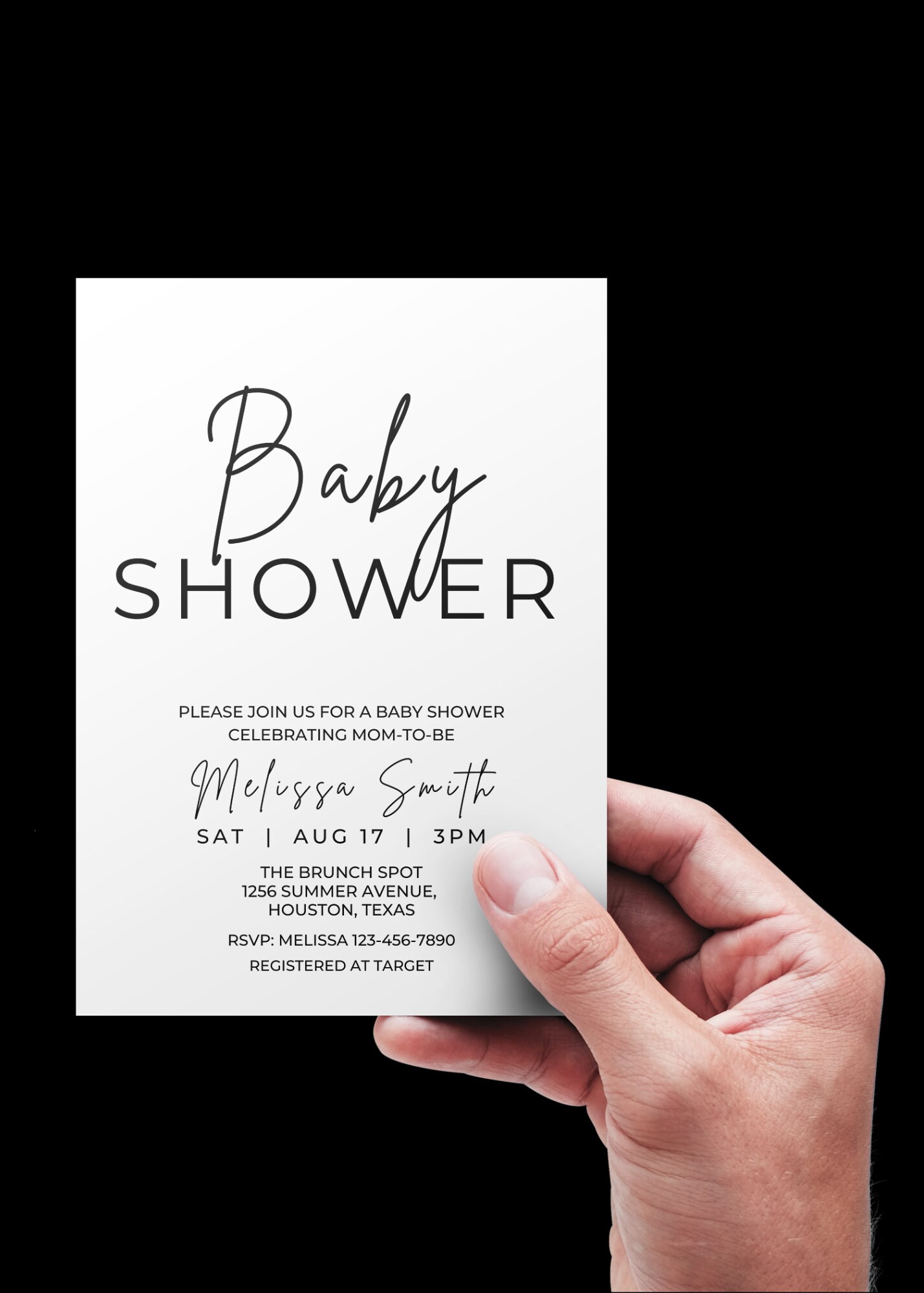 Editable Baby Shower Invitation, Minimalist, White, Simple, Printable ...