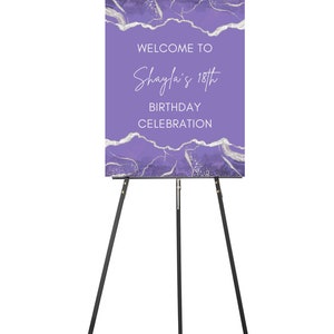 Editable Purple Welcome Sign, Birthday Welcome Sign, Lavender and ...