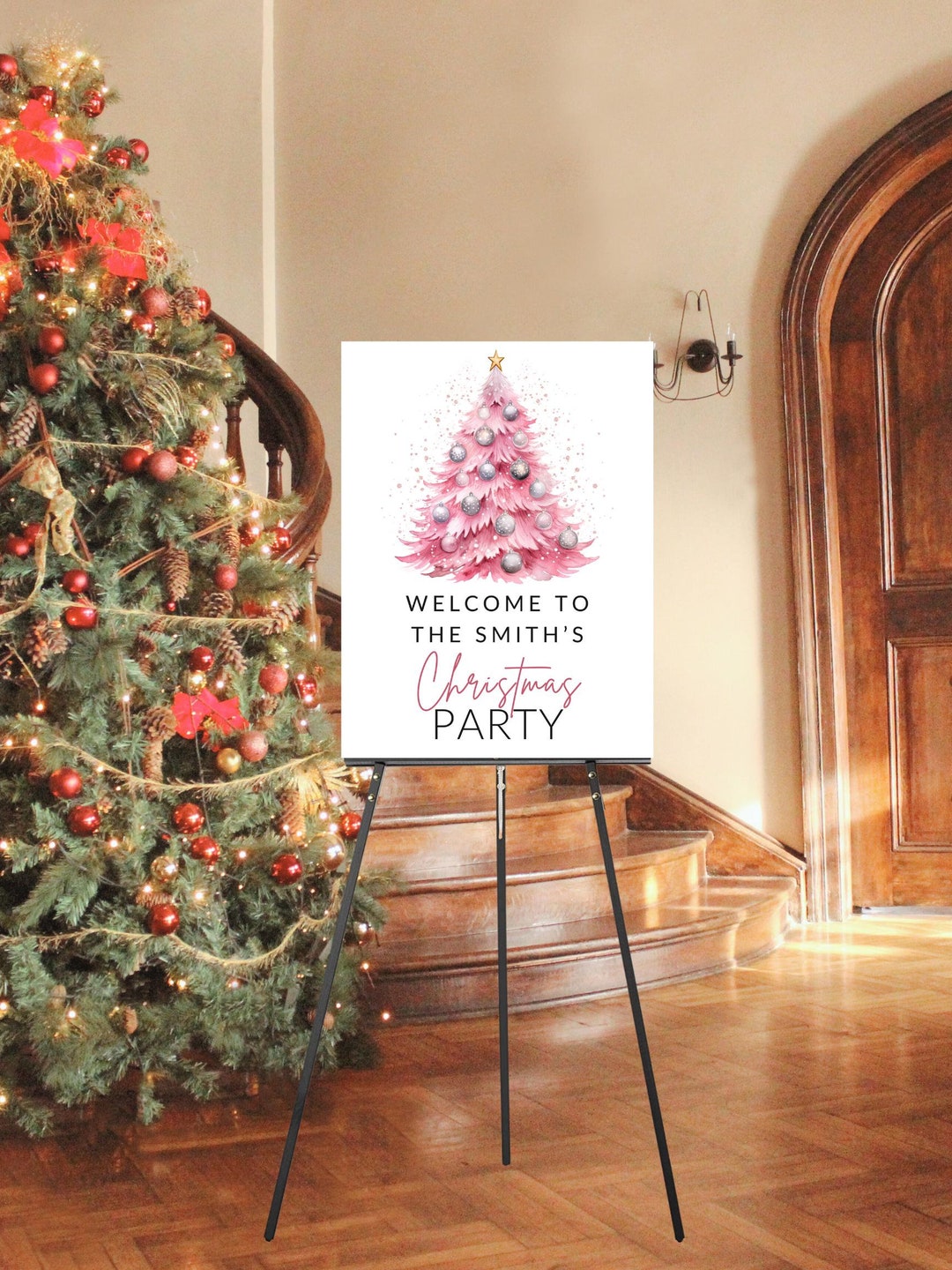 Editable Pink Christmas Party Welcome Sign, Printable - Etsy