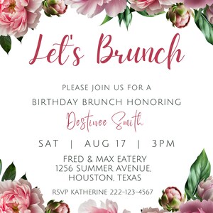 Editable Brunch Invitation, Let's Brunch, Birthday Brunch, Sunday ...