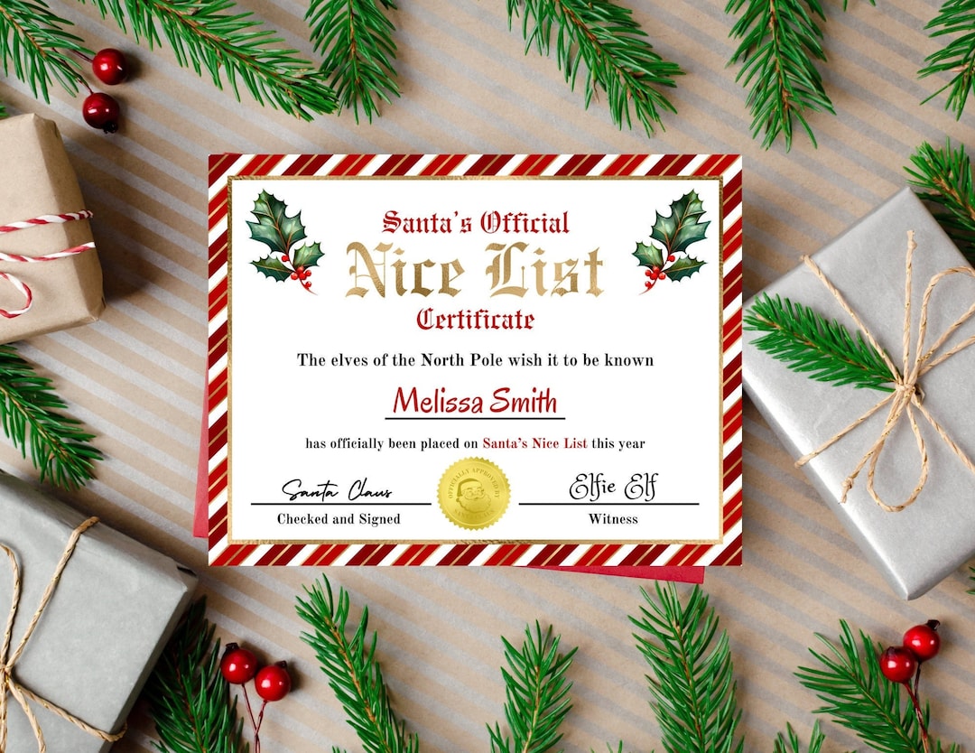 Editable Santa Nice List Certificate Santa Approved Printable ...