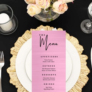 Editable Pink Menu Card, Modern, Minimalist Menu, Birthday Dinner Menu ...