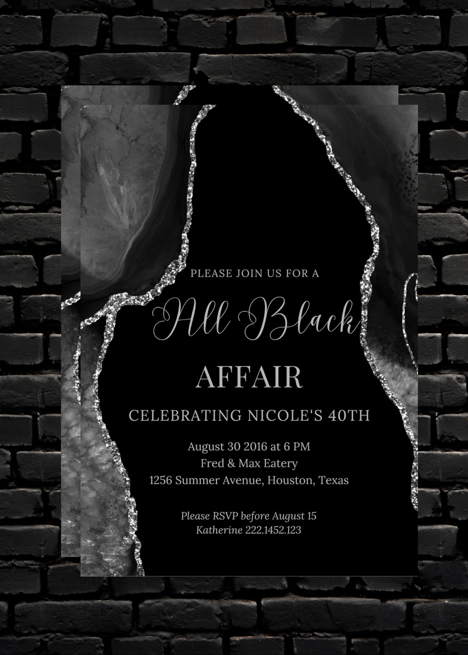 All Black Party Invitation All Black Affair Invitation Agate - Etsy