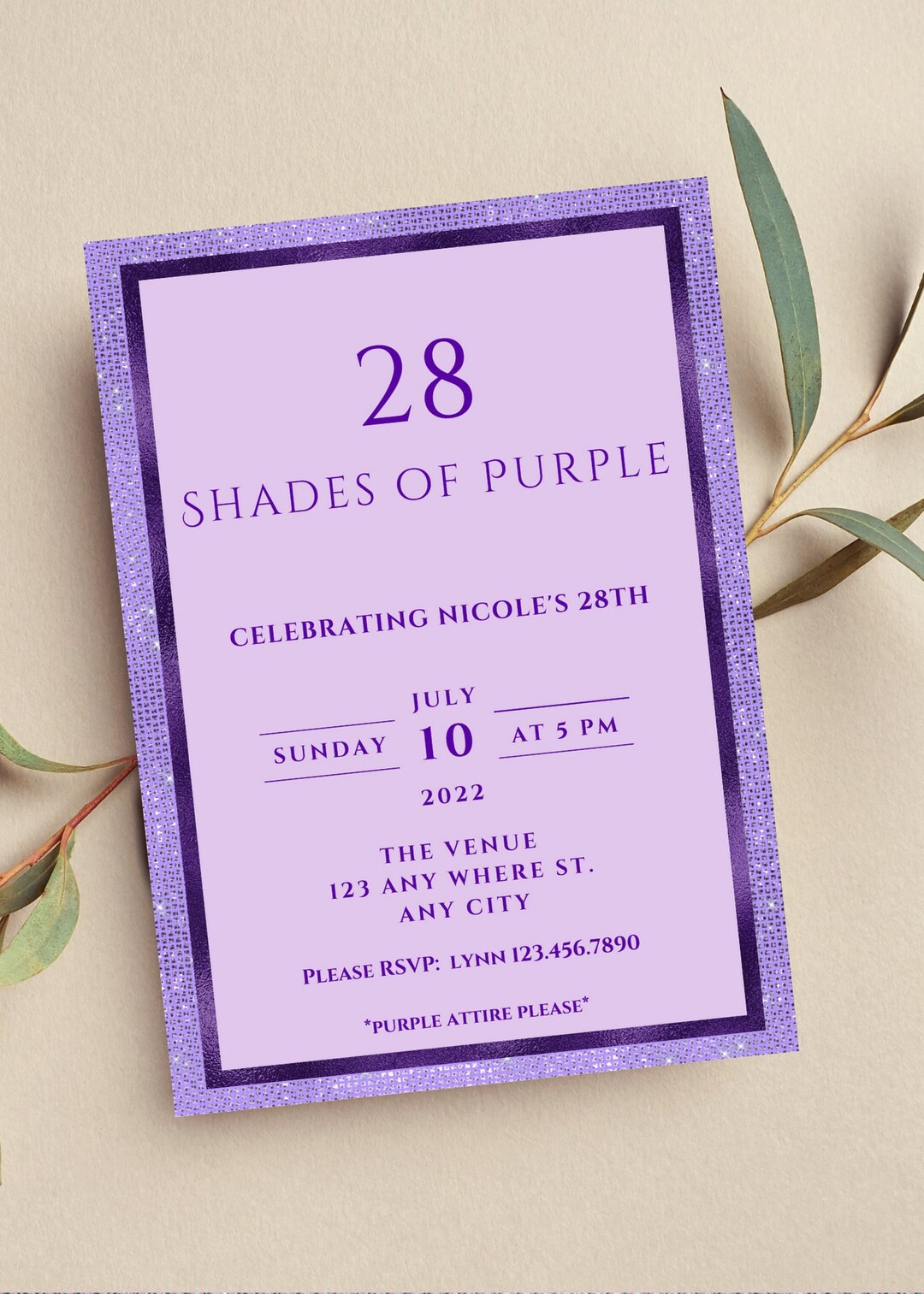 Editable Shades of Purple Invitation, Purple Birthday Invitation, Any ...
