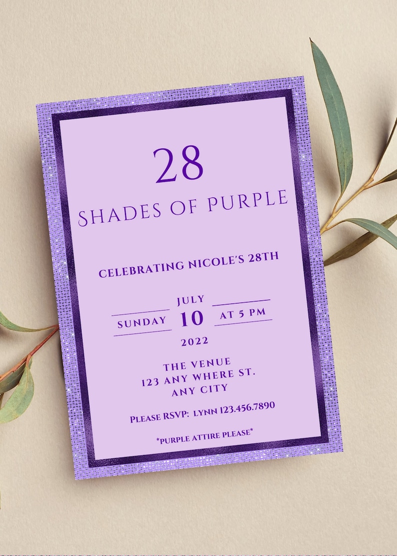 Editable Shades of Purple Invitation Purple Birthday - Etsy