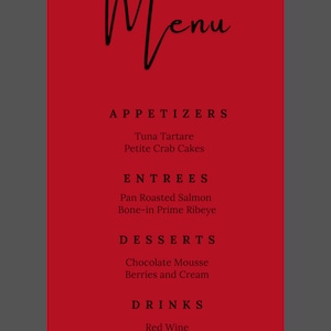 Editable Red Menu Card Template, Minimalist Menu Cards, Modern ...