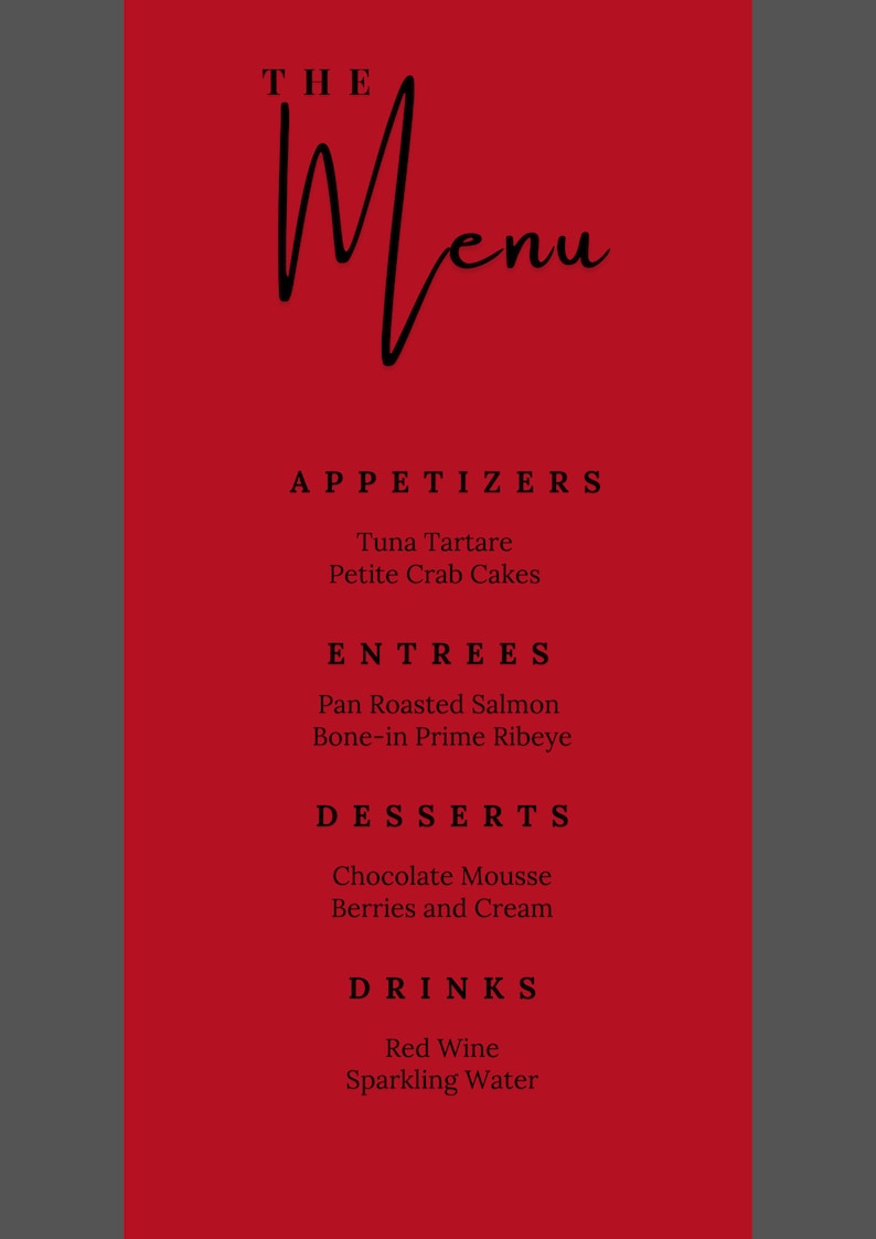 Editable Red Menu Card Template Minimalist Menu Card Modern - Etsy