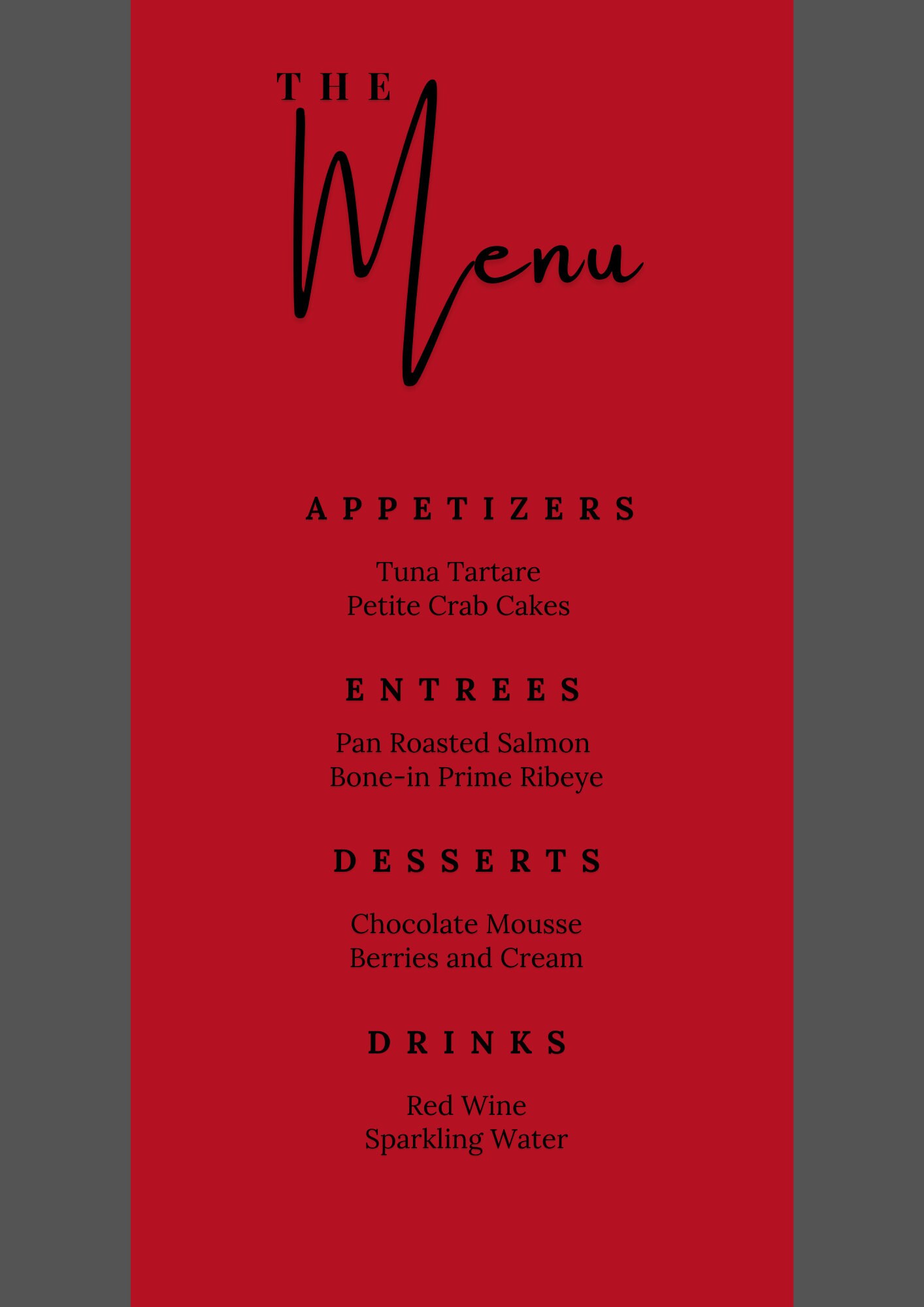 Editable Red Menu Card Template, Minimalist Menu Cards, Modern ...