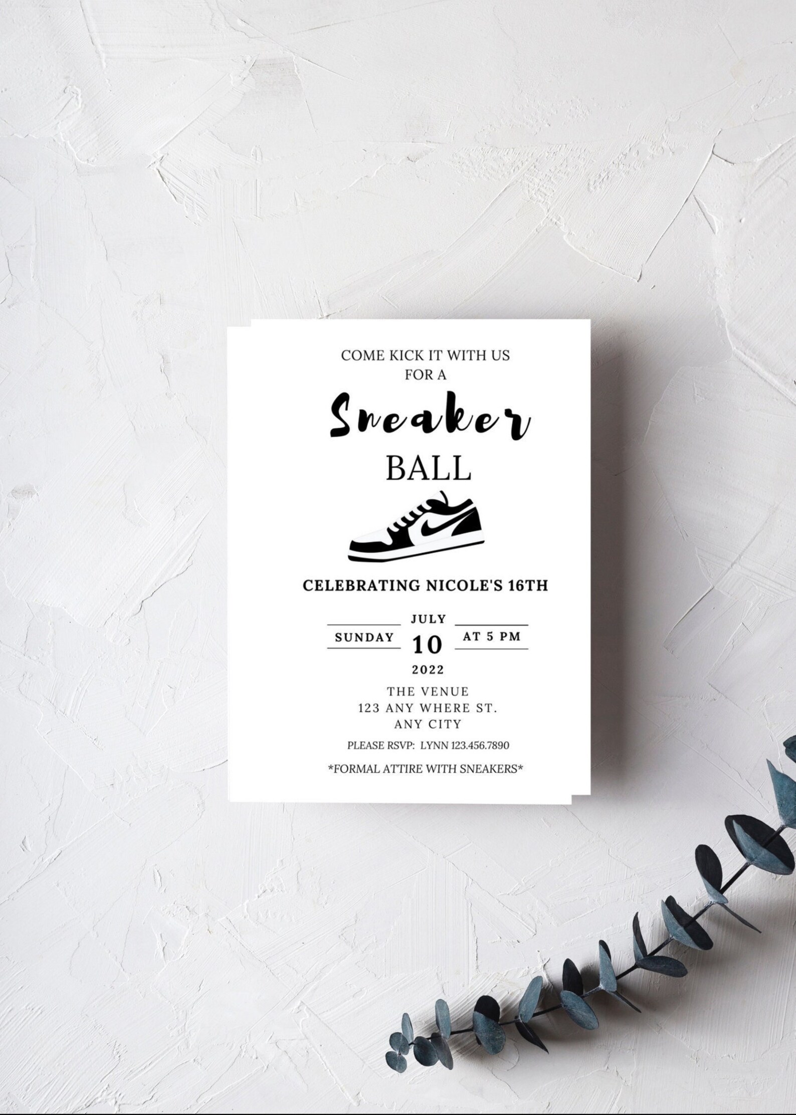 Editable Sneaker Ball Invitation, Sneaker Ball Birthday, Black and ...