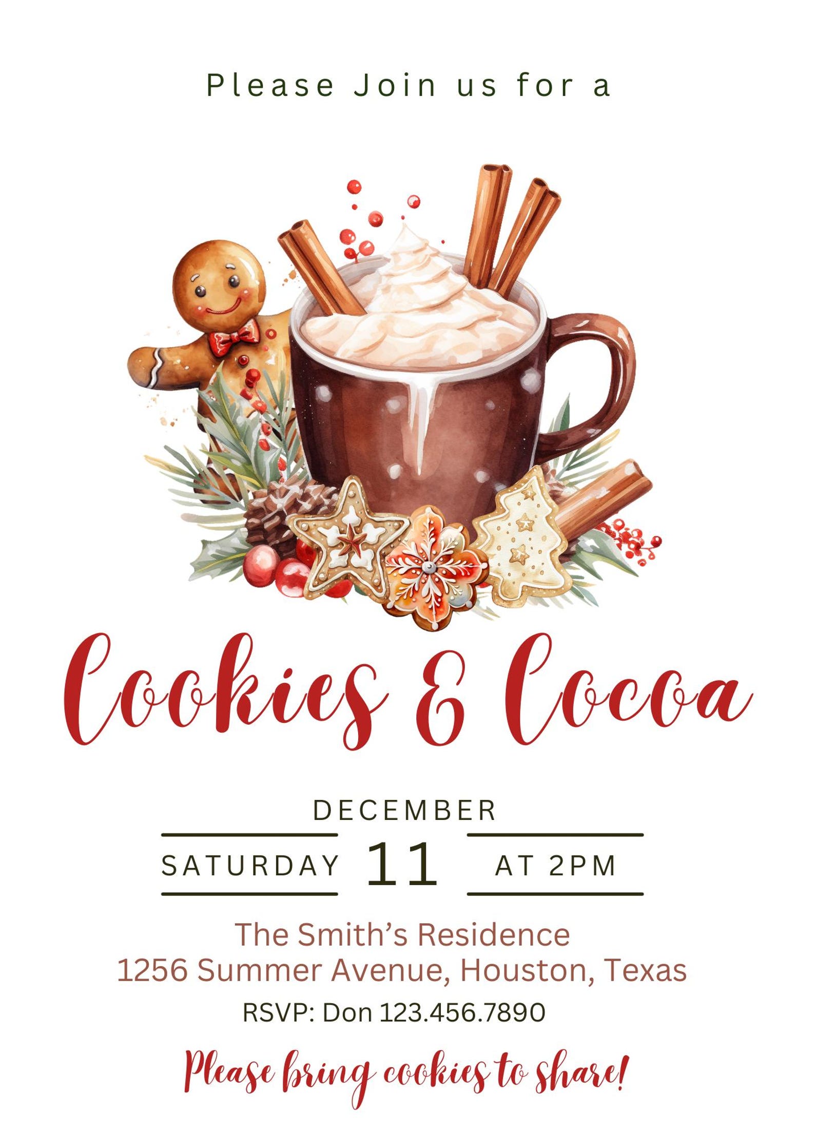 Editable Cookies and Cocoa Invitation, Digital or Printable Invitation ...