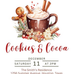 Editable Cookies and Cocoa Invitation, Digital or Printable Invitation ...
