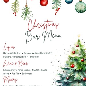 Editable Christmas Cocktail Menu, Holiday Drink Menu, Christmas Bar ...